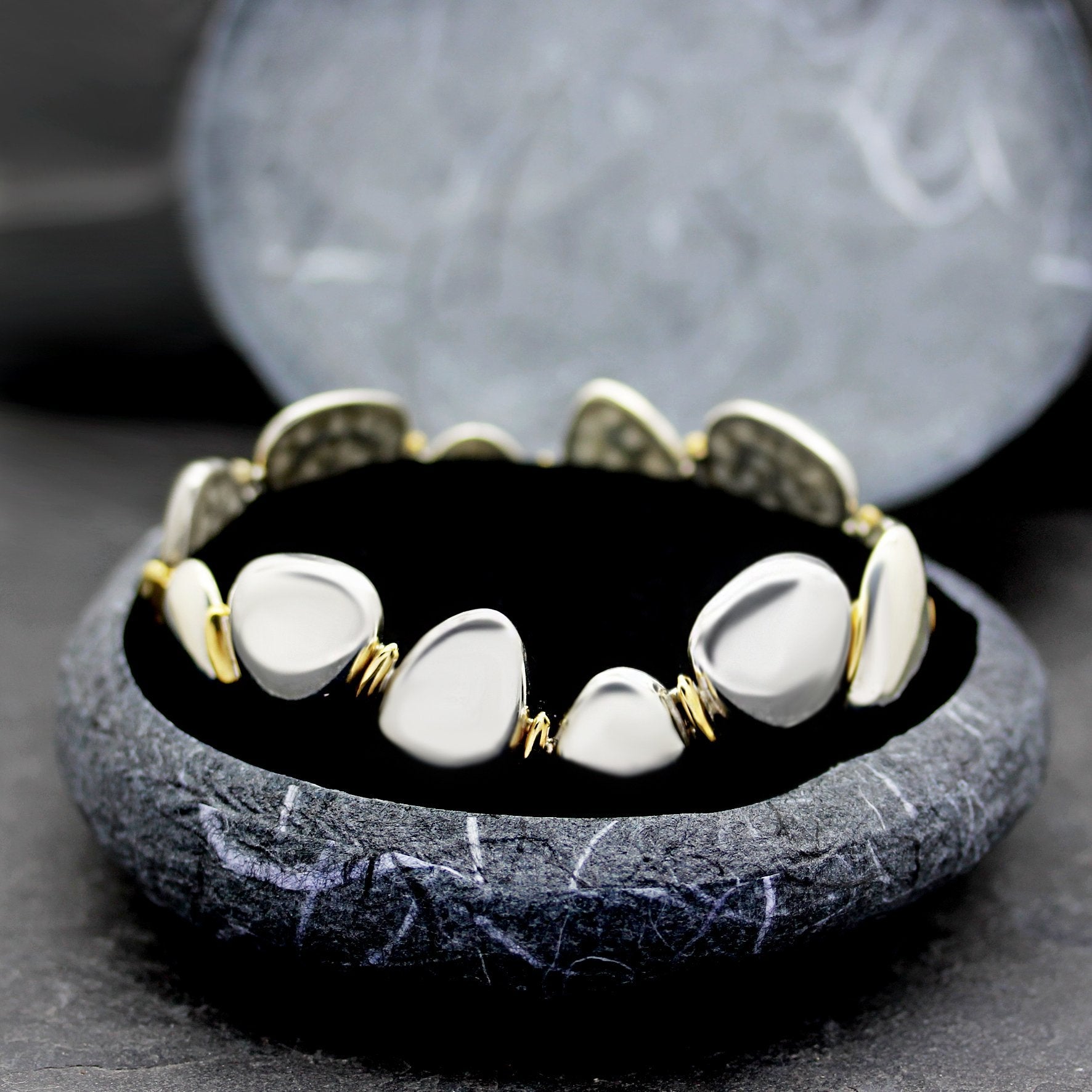 JS Silver Pebble Bracelet with 18ct Yellow Gold – Julian Stephens Goldsmith